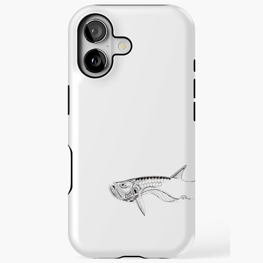 Black on White Tarpon Pen and Ink Fish Art Sea iPhone 11 12 13 14 15 16 ...