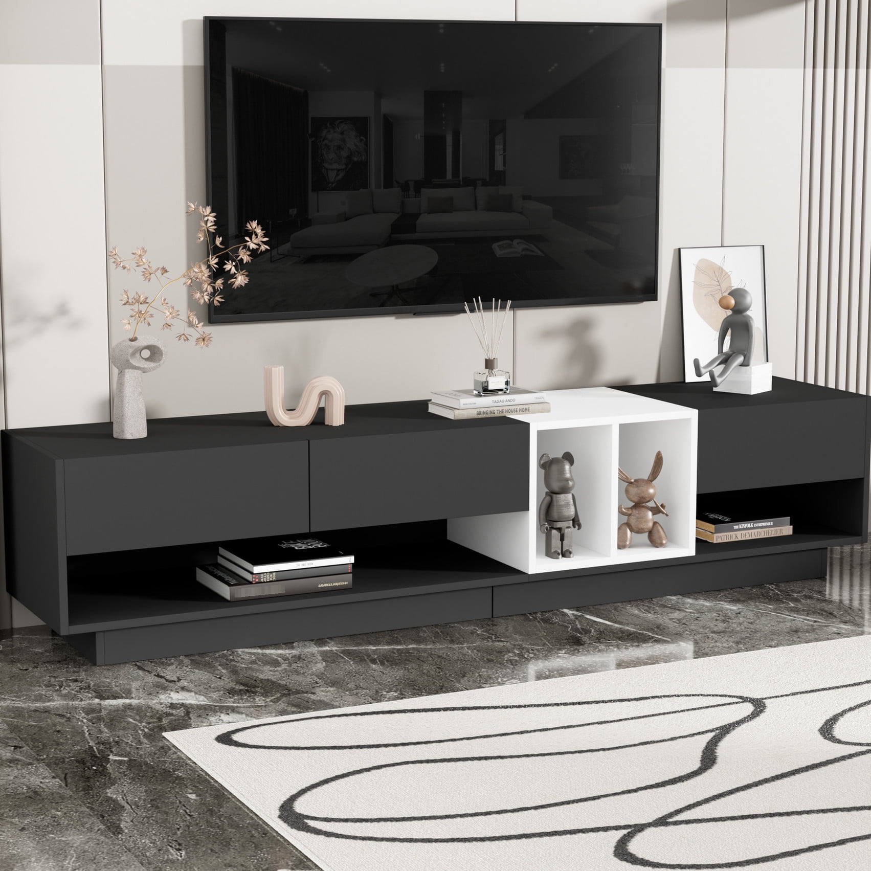 Black particle - board media console / Stores electronic devices in ...