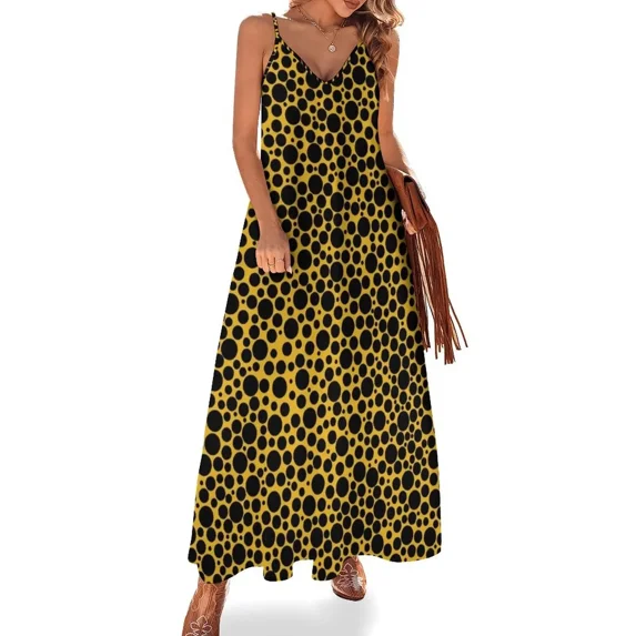 Black polka dots on yellow background Sleeveless Dress Dresses Women's ...