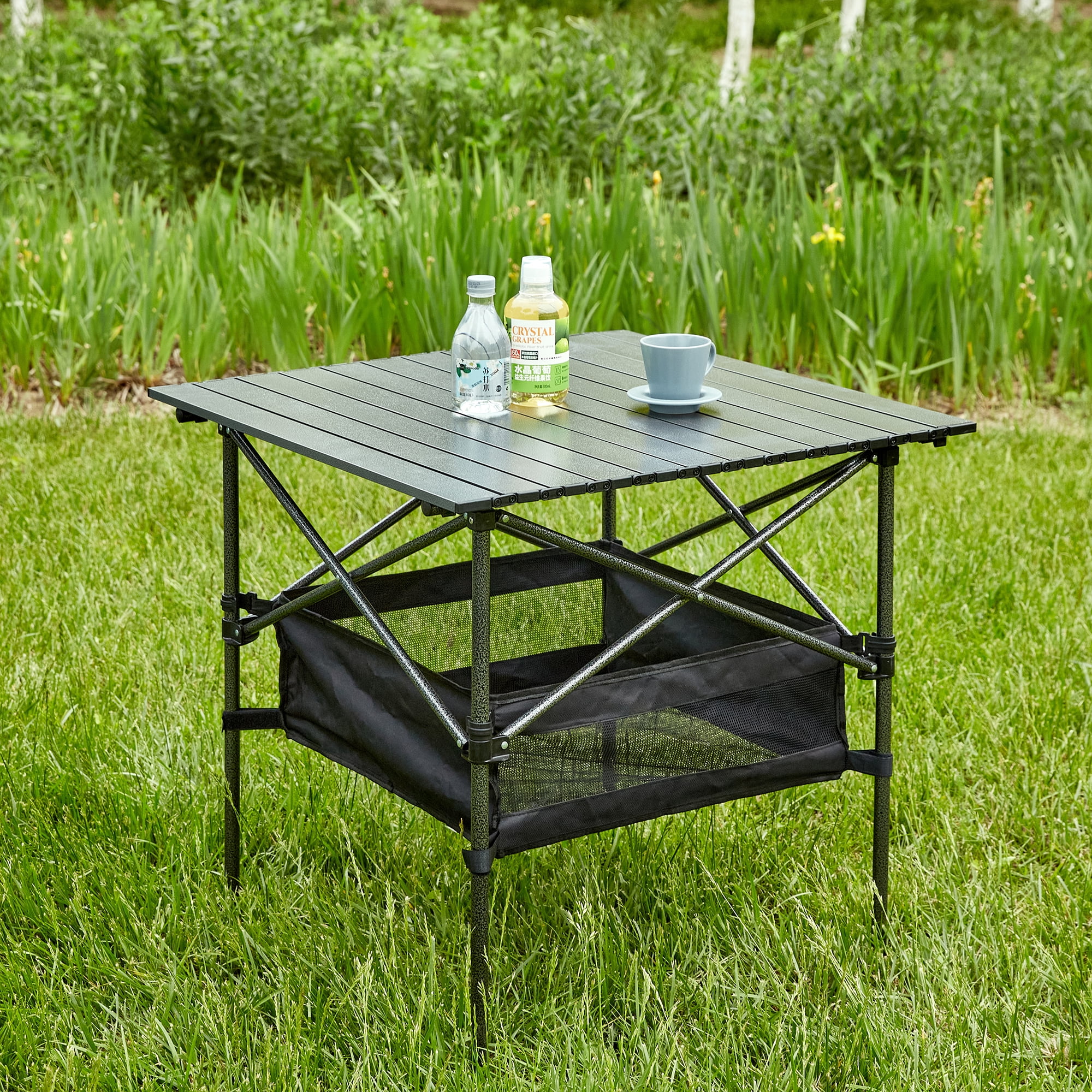Black portable outdoor folding table, lightweight aluminum roll ...