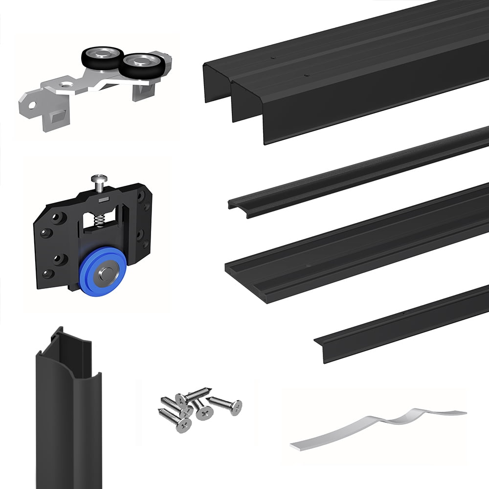 Black premium sliding bi-pass door hardware kit - 78-inch track for 2 ...