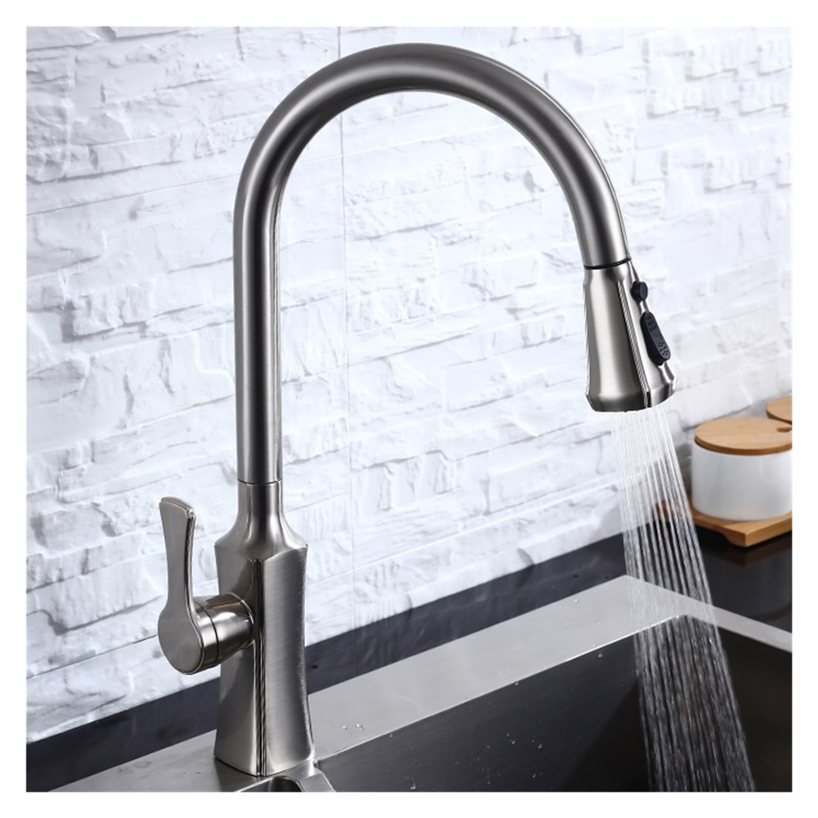 Black pull-out dual water mode mixer tap countertop installation 360 ...