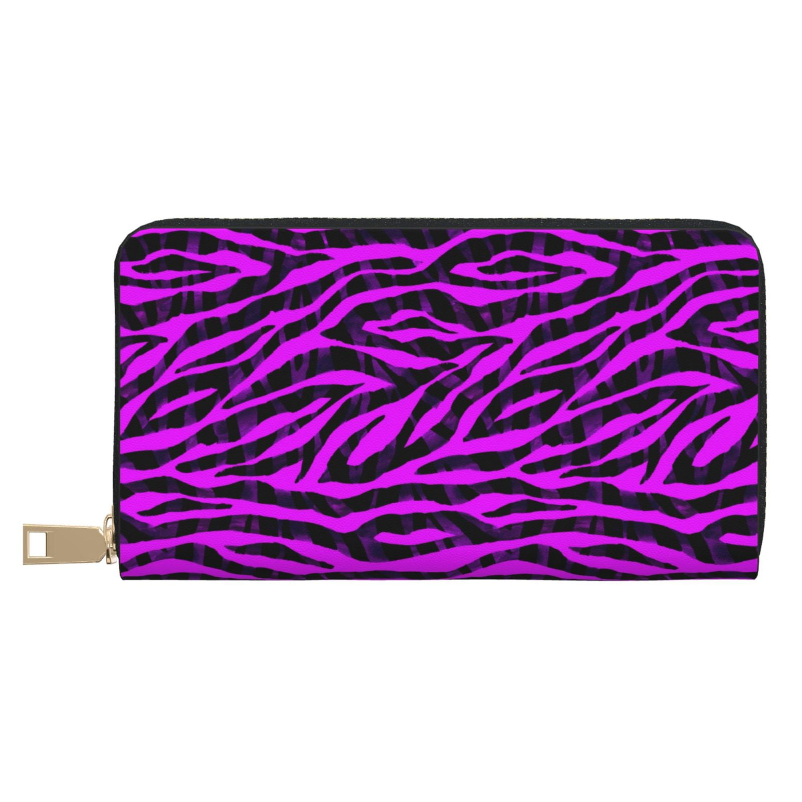 Black purple zebra print Wallet Women, Leather Bifold Multi Card Wallet ...