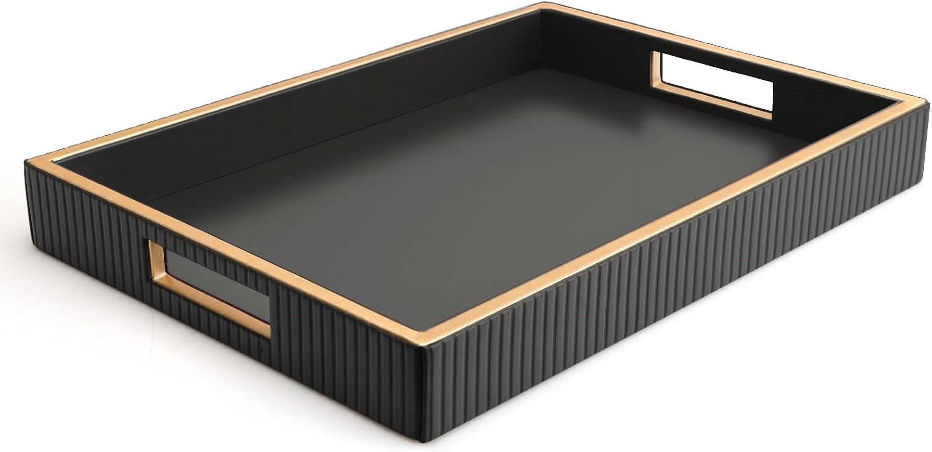 Black rectangular decorative storage tray with gold trim and handle ...