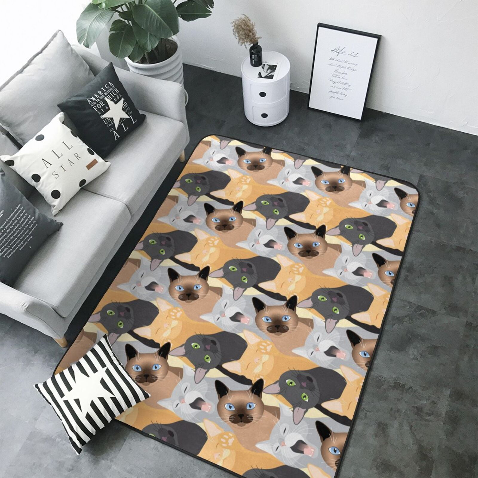 Black red Siamese gray cats Area Rugs for Living Room Bedroom, 5x7 Soft ...