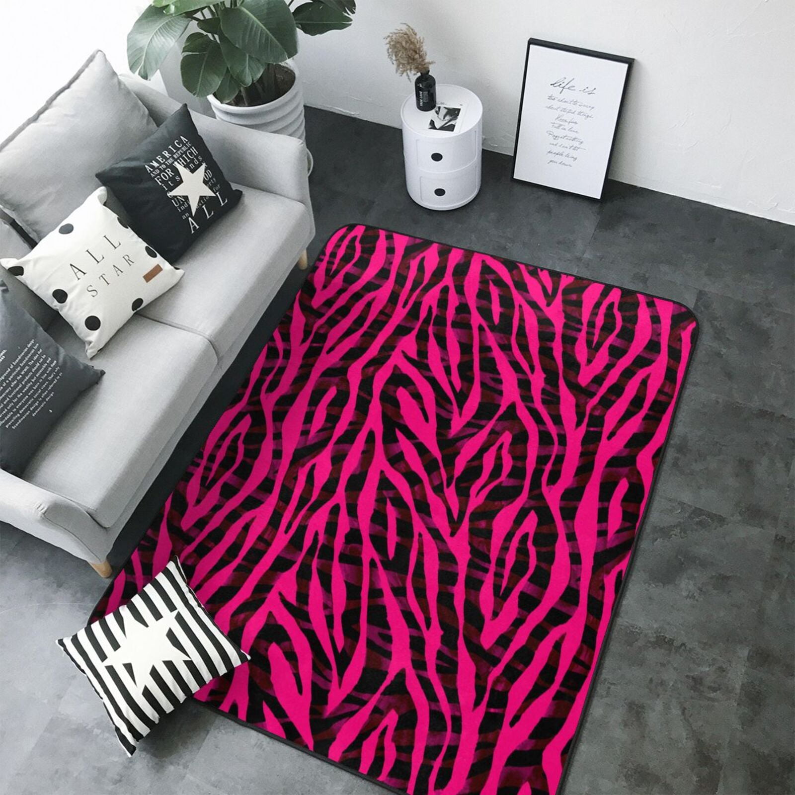 Black red pink bright zebra print Area Rugs for Living Room Bedroom ...