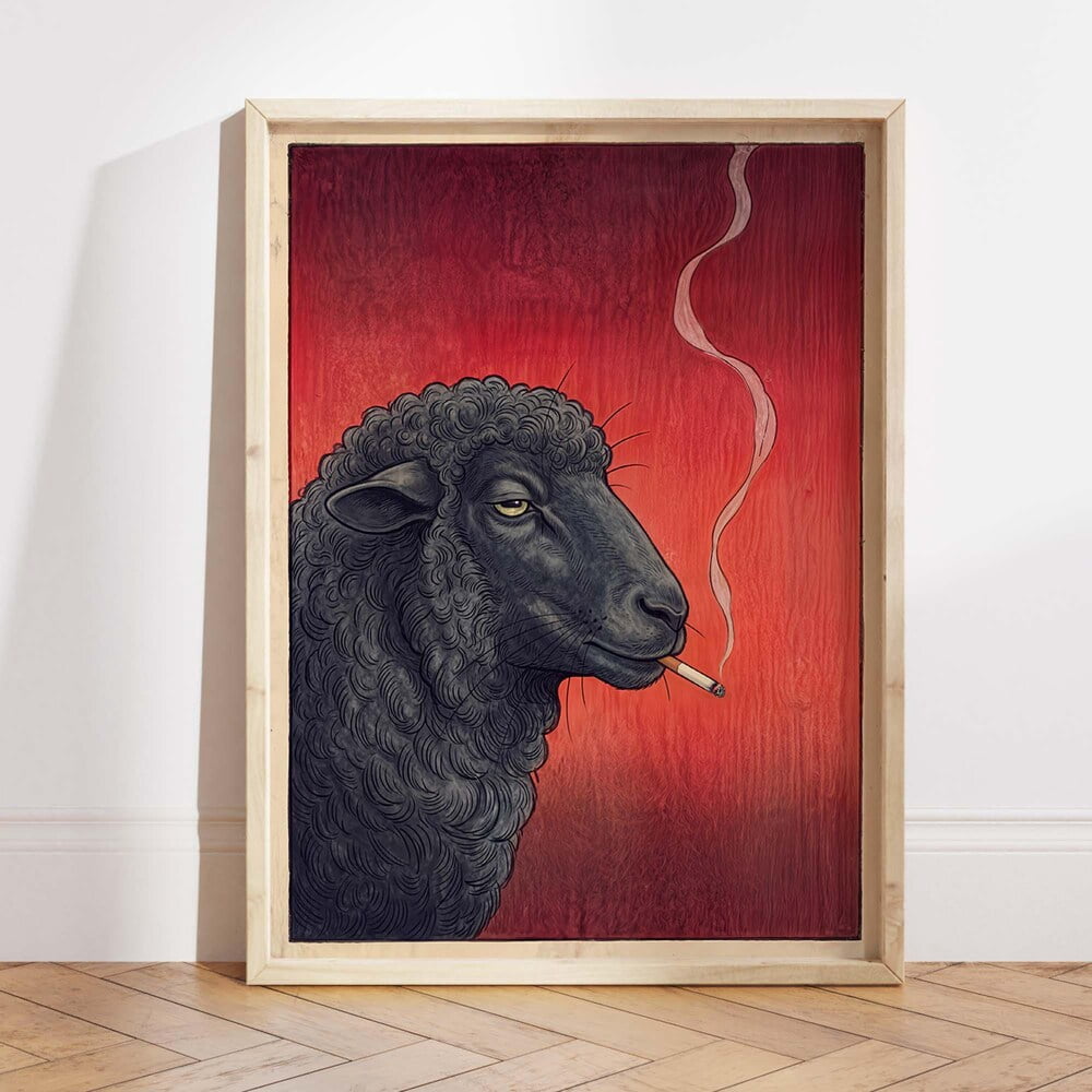 Black sheep wall art print smoking sheep poster moody gothic animal ...