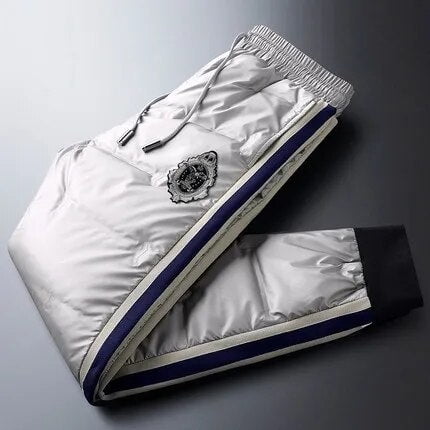 Black shiny men's down pants wear winter cold-proof badge bee warmth ...