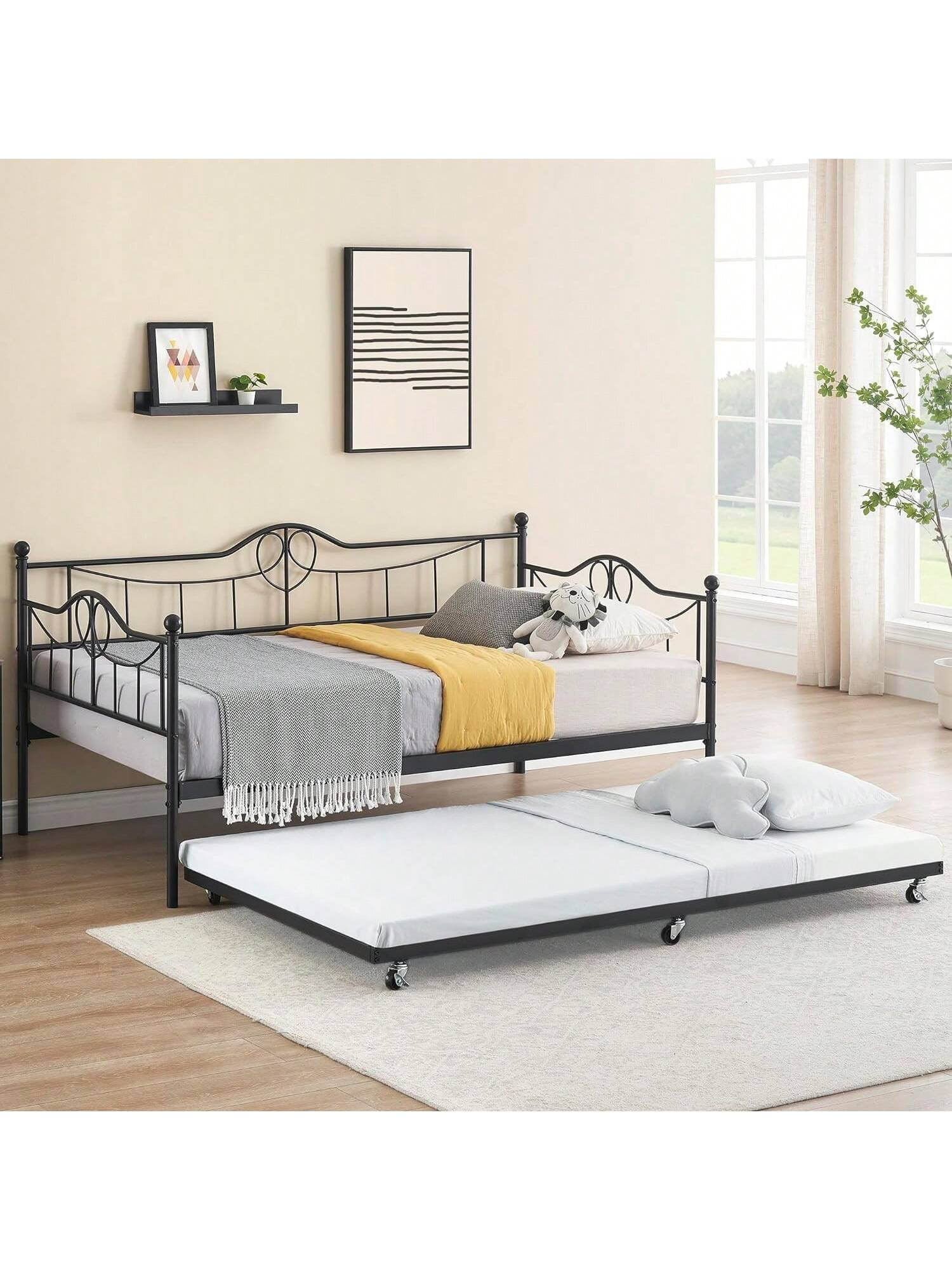 Black single bed Twin Bed With Trundle, Twin Daybed And Pull Out ...