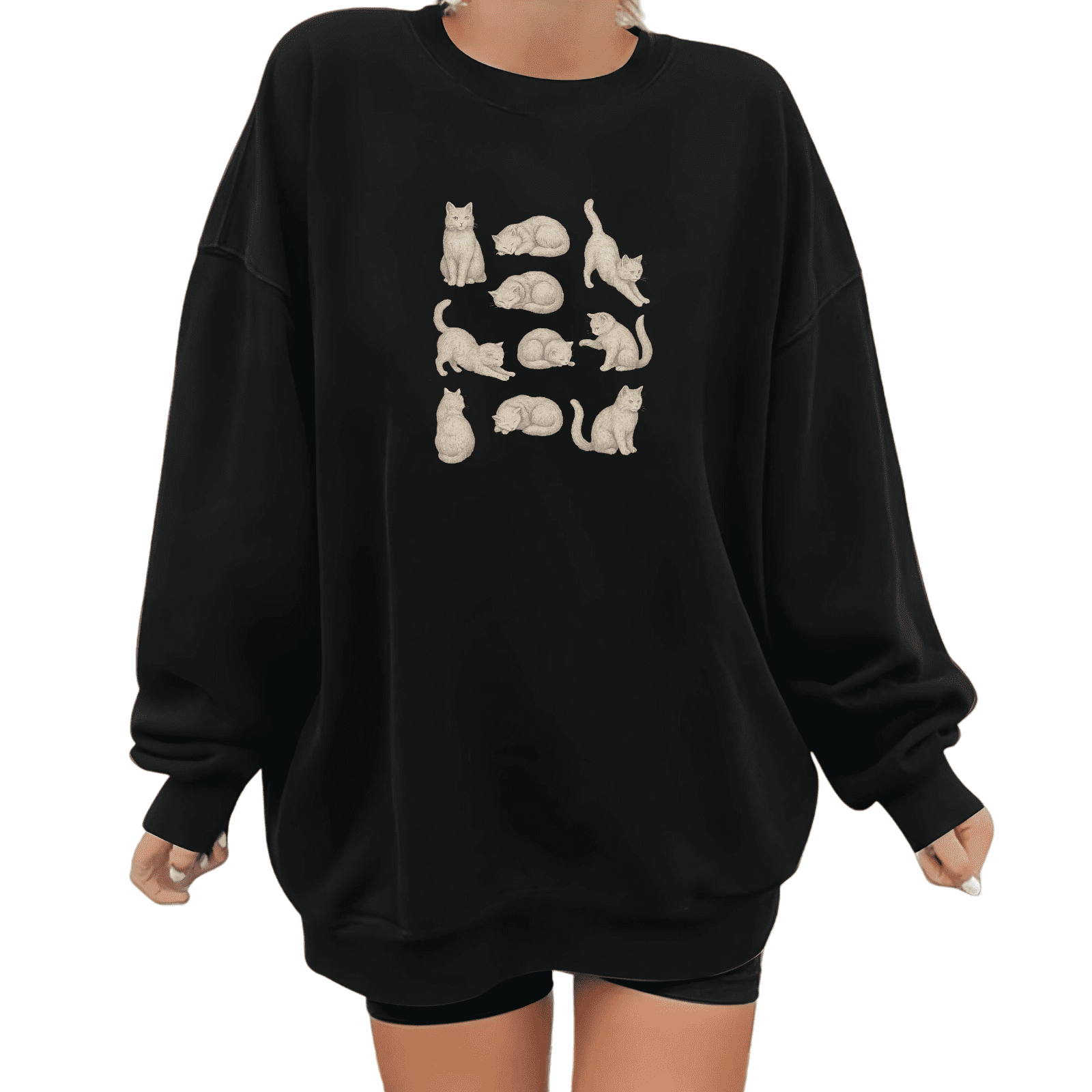 Black sketch style cat casual match sweatshirt with multi pose cat ...
