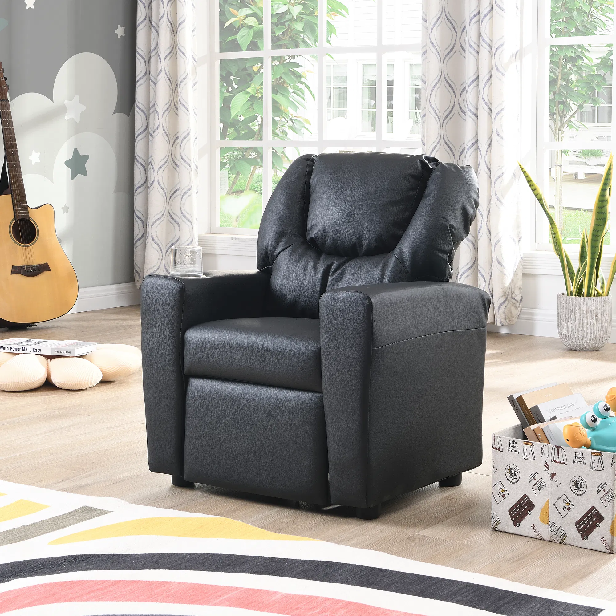 Black sofa, PVC armchair, children's soft sofa with a cup holder ...