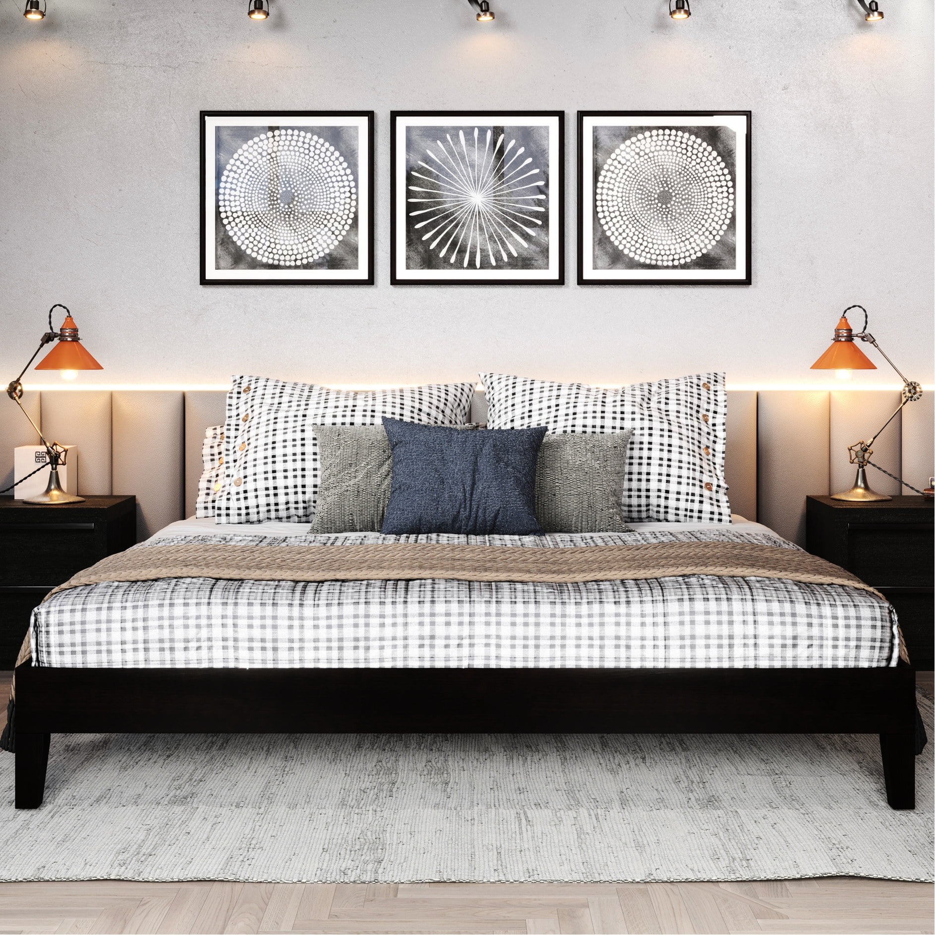 Black solid wood king platform bed with 6.5 - inch under - bed storage ...