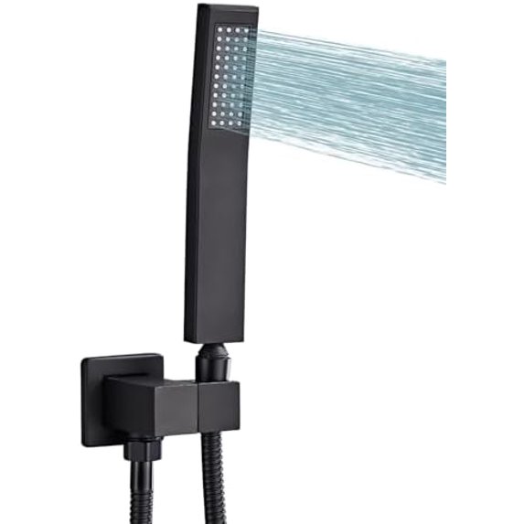 Black square hand shower head, handheld shower head with hose,brass ...