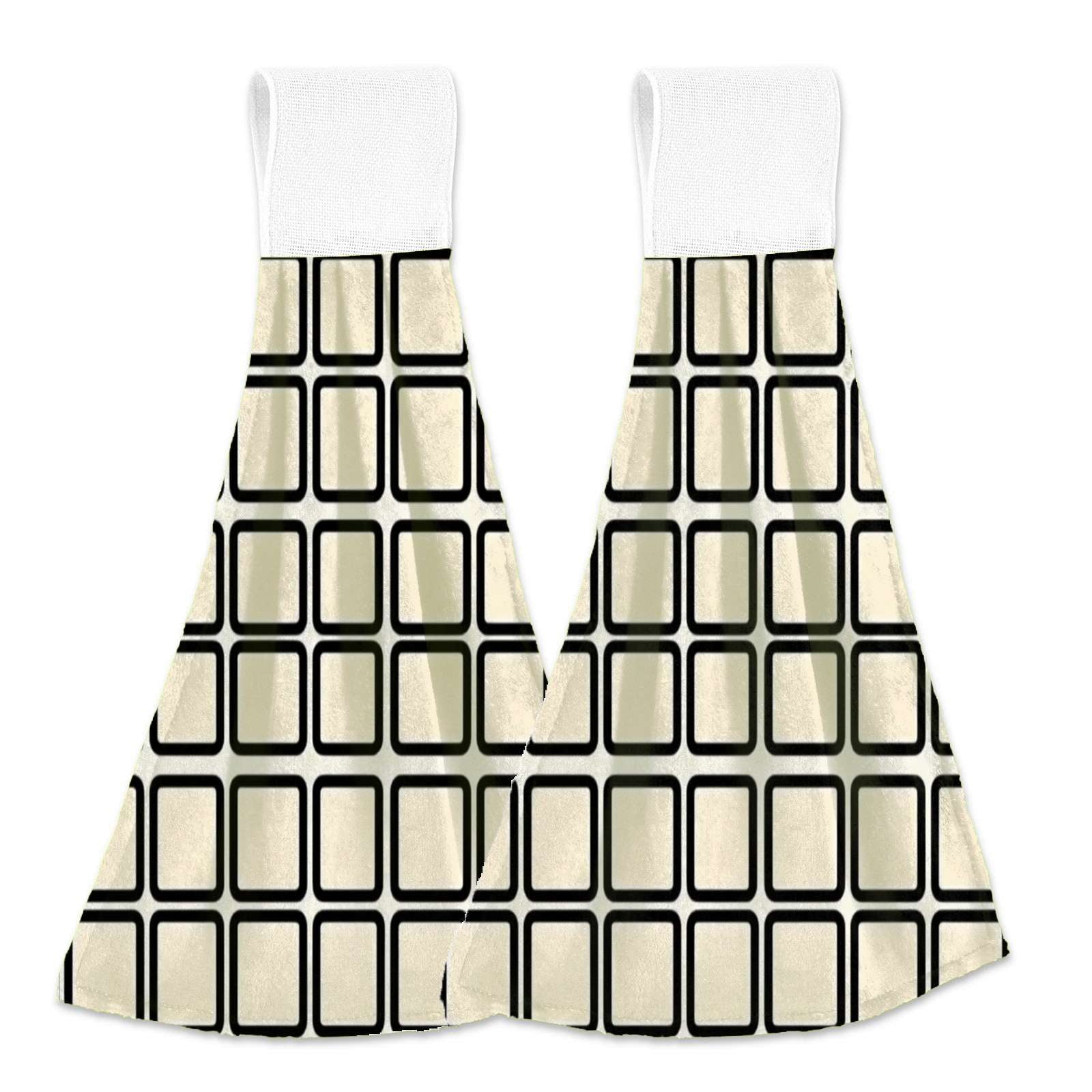 Black squares cream background pattern Hanging Kitchen Hand Towels Sets ...