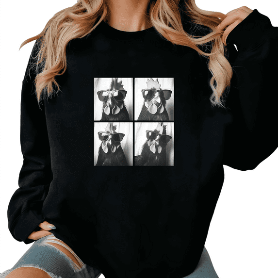 Black trendy personalized daily sweatshirt with sunglasses rooster four ...