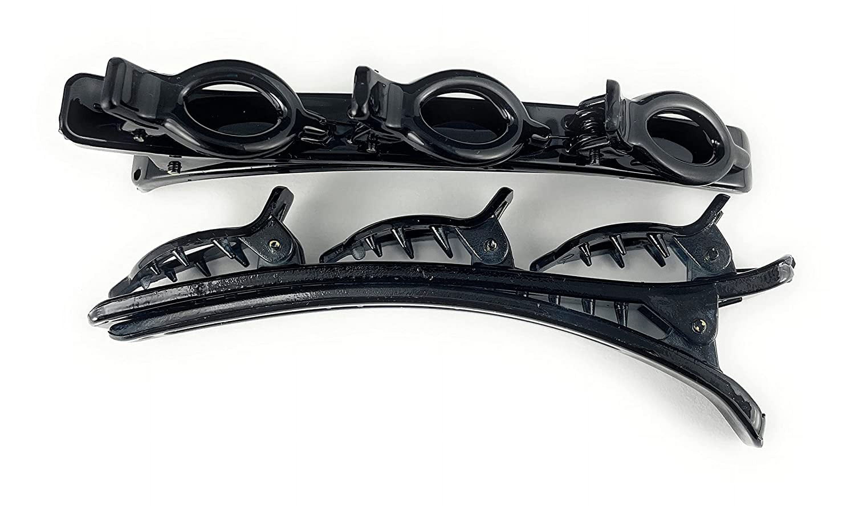 Black triple clip barrette plastic curved 3.75 inches long 3 small hair ...