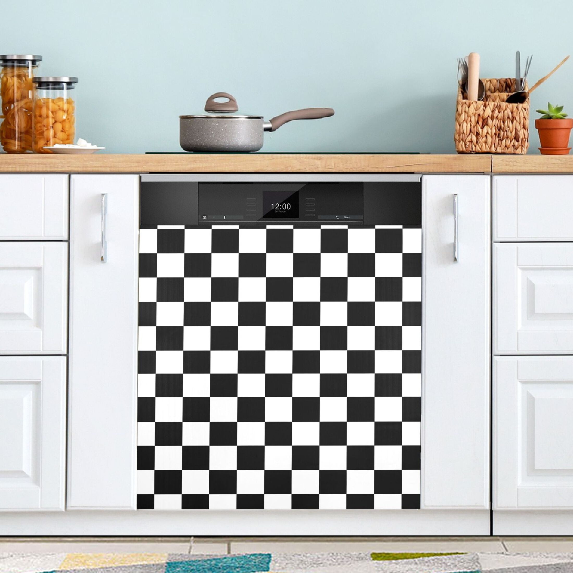 Black-white Plaid Dishwasher Magnet Refrigerator Magnetic Cover Washing ...