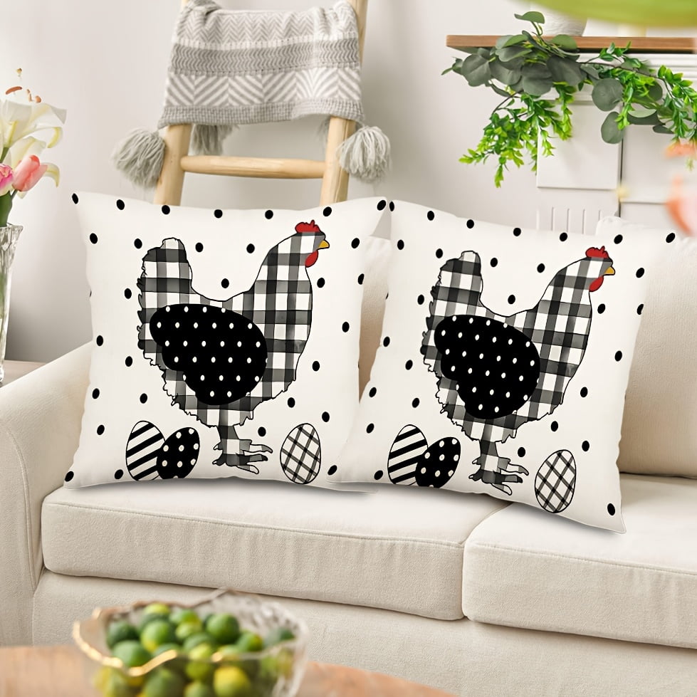 Black and white buffalo plaid egg farmhouse chicken pattern pillow ...