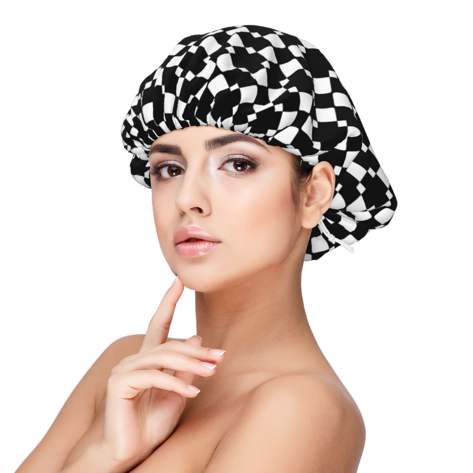Black and white checkered Silk Bonnet for Sleeping Women Men ...