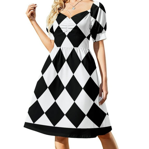 Black & white diamond pattern with border Sleeveless Dress Elegant gown ...