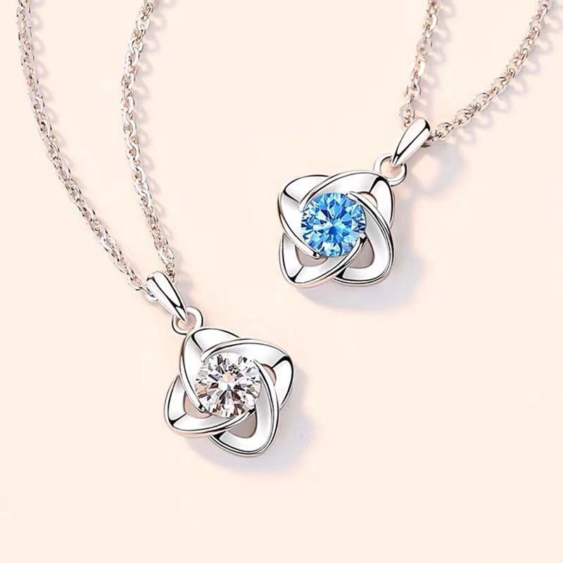 Black and white double-sided four-leaf clover titanium steel necklace ...