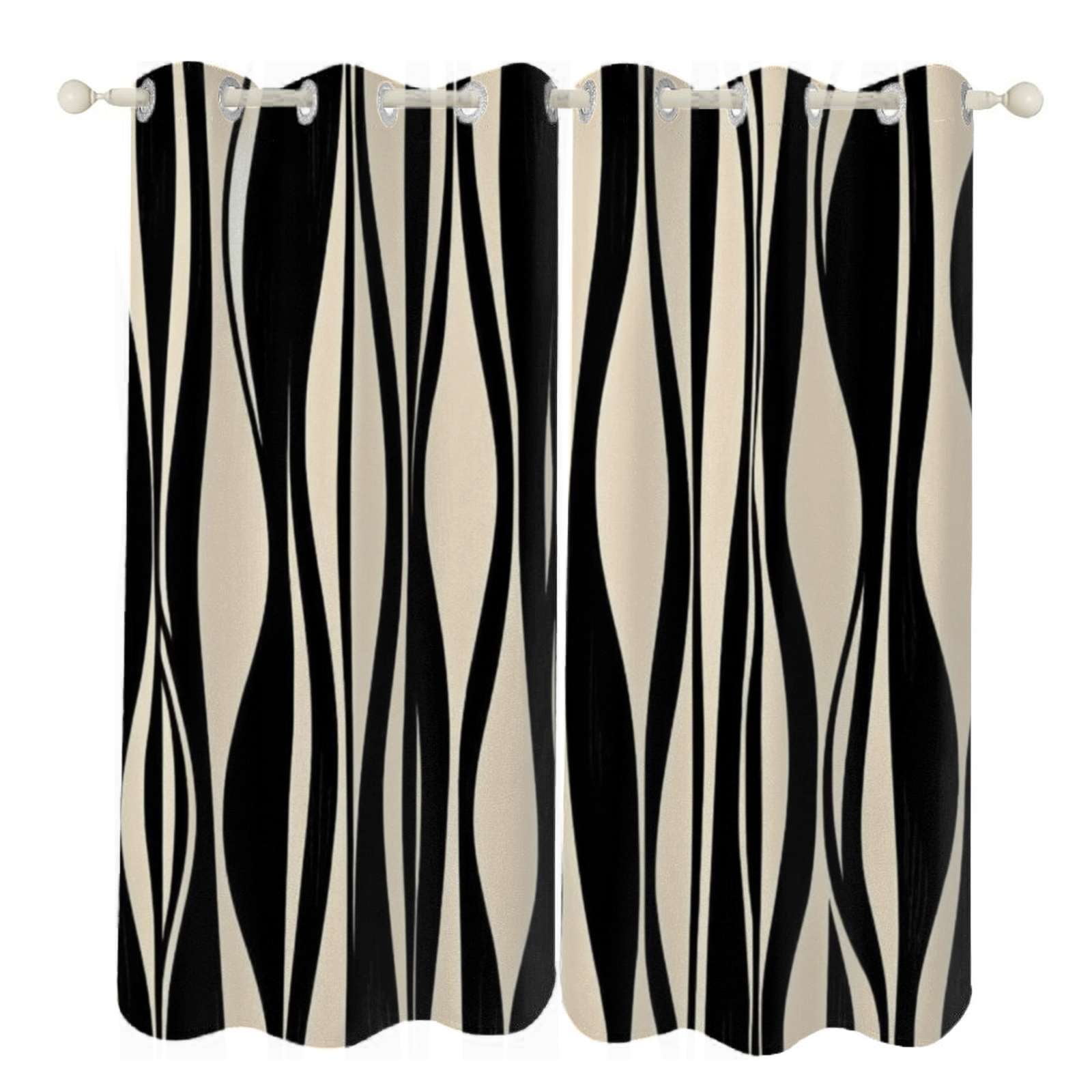 Black white wavy abstract pattern Sunshade Curtains Home Bedroom Living ...