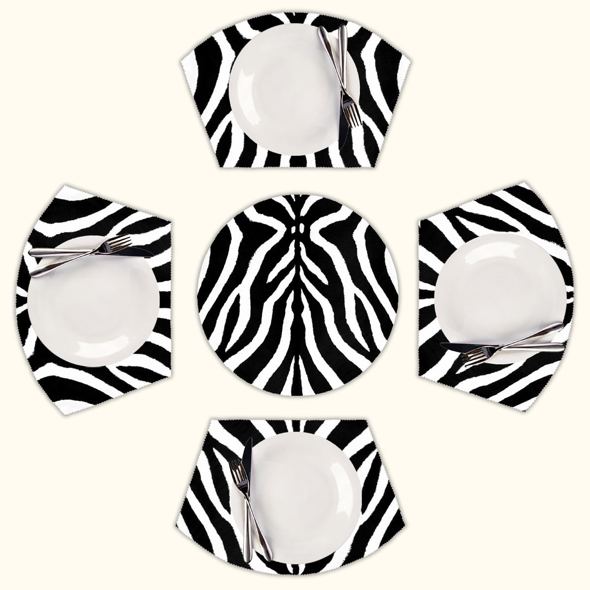 Black white zebra striped pattern Round Table Placemats Set Of 5 Wedge ...