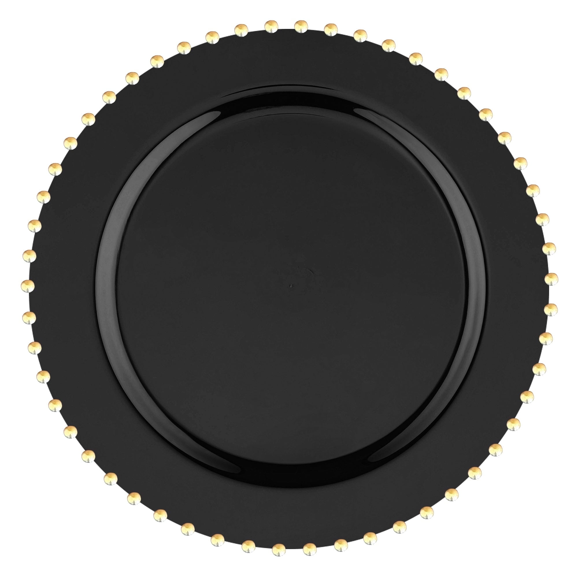 Smarty 10” Black with Gold Pearl String Round Disposable Plastic Dinner ...