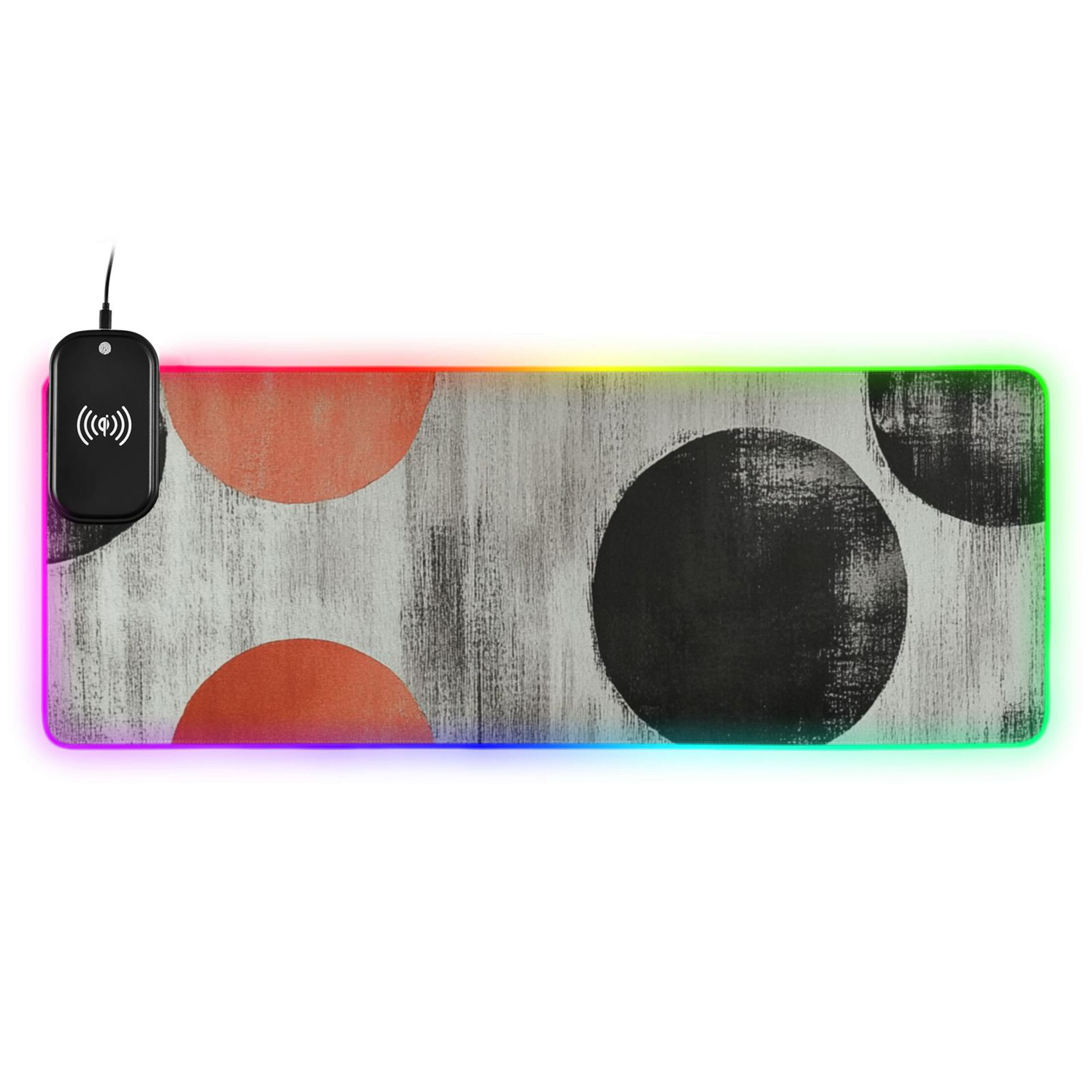 Black with Orange Dots Abstract RGB Gaming Mouse Pad Large Keyboard Mat ...