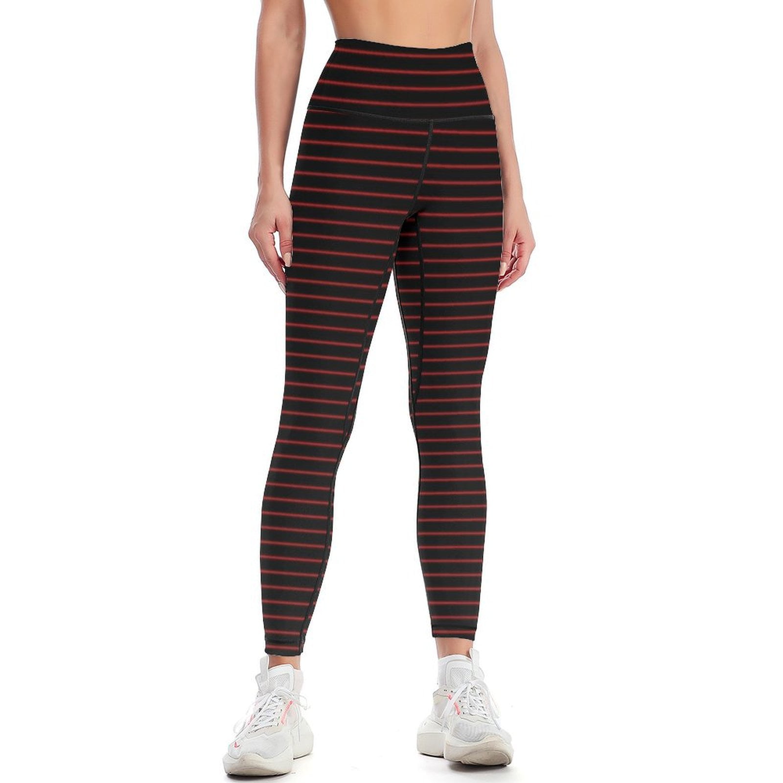 Black with Red Horizontal Stripe Leggings exercise clothing for Women ...