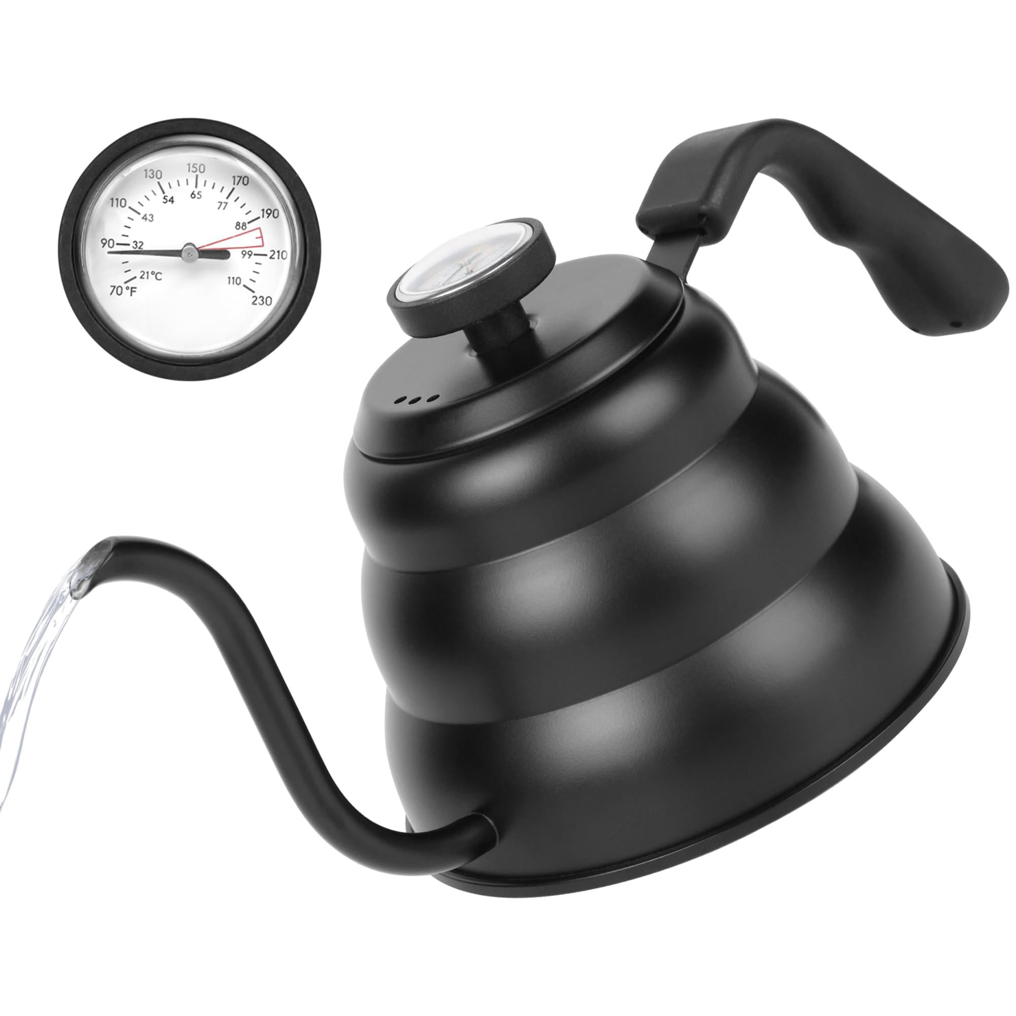Black (with Thermometer) 0.9 Quarts Pour Over Kettle for Coffee and Tea ...