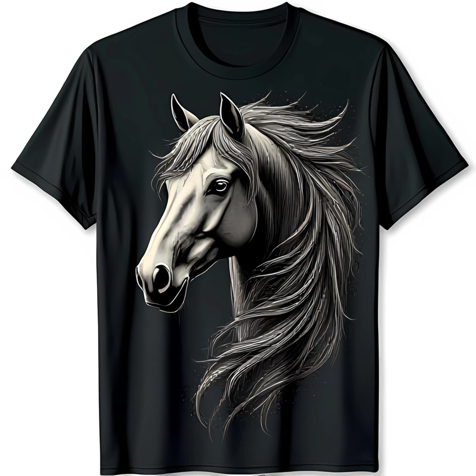 Black with Vintage White Horse Head Minimalist Equestrian Art Unisex T ...