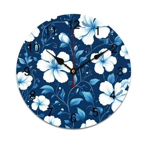 Black with White Hibiscus Hawaiian Flower Pattern (2)-2 Time Decorative ...