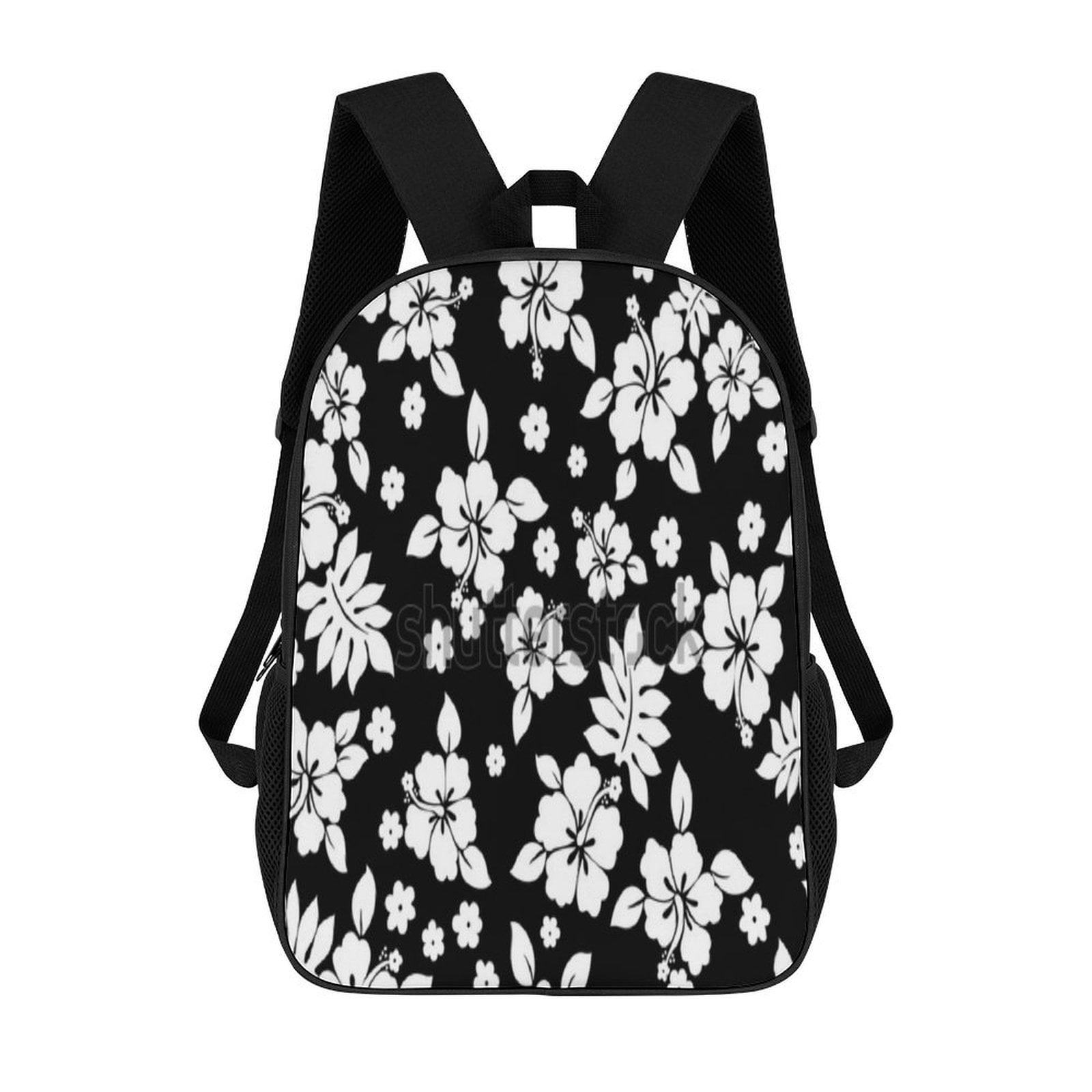 Black with White Hibiscus Hawaiian Flower Pattern 3D Print 17in ...