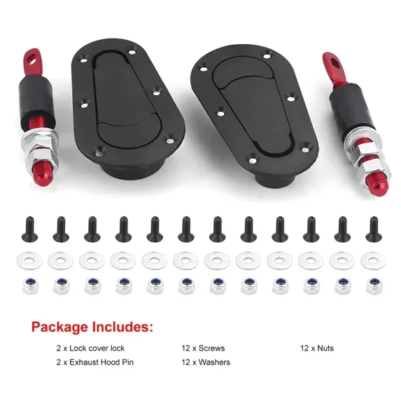 Black without lock - Invisible Car Engine Hood Lock Kit, (with/without ...