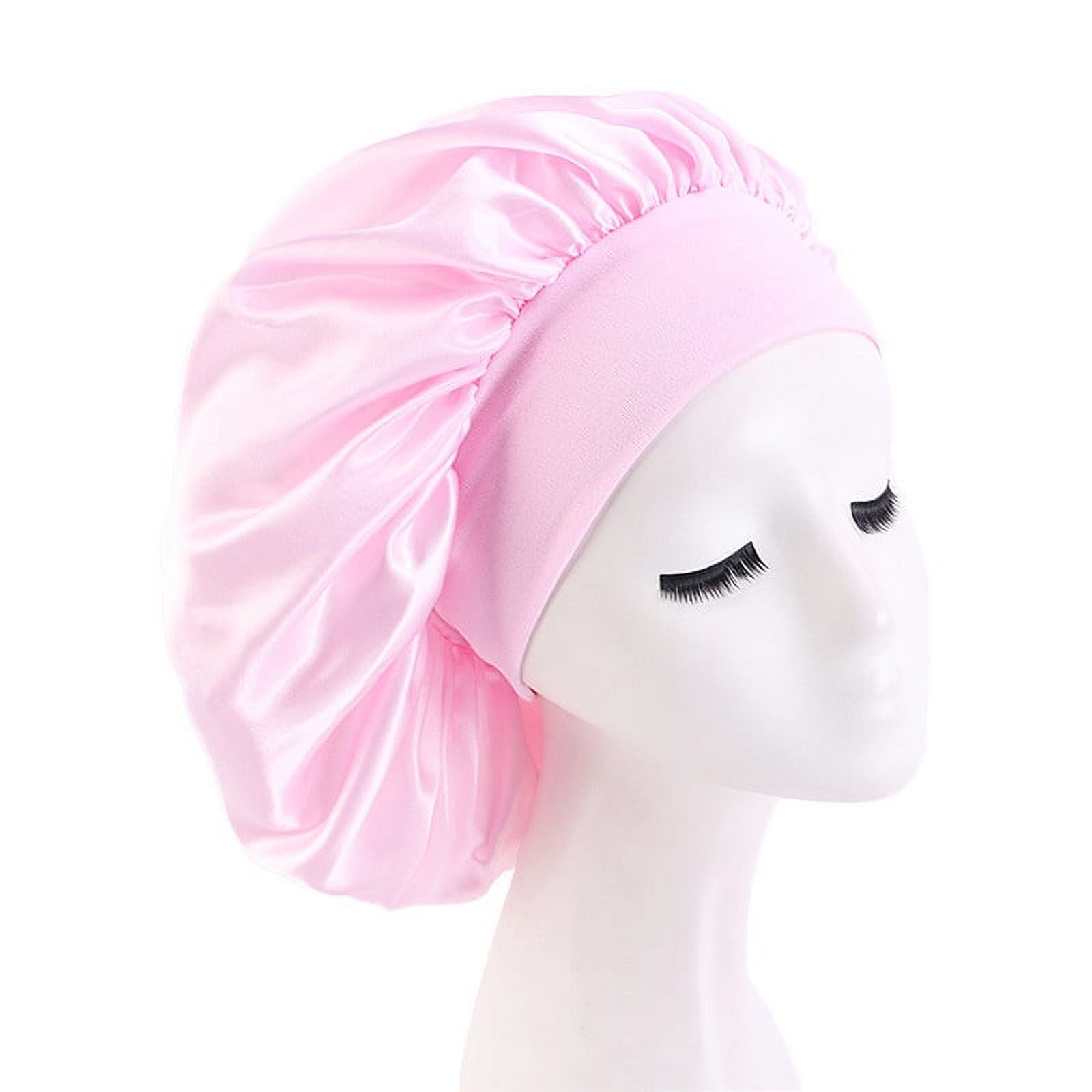 Black women's satin cap, large braided cap wide band hair cap (pink ...