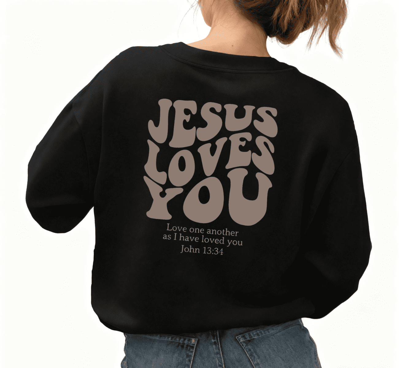 Black womens Print Sweatshirt Graphic Sweatshirt Brown JESUS LOVES YOU ...