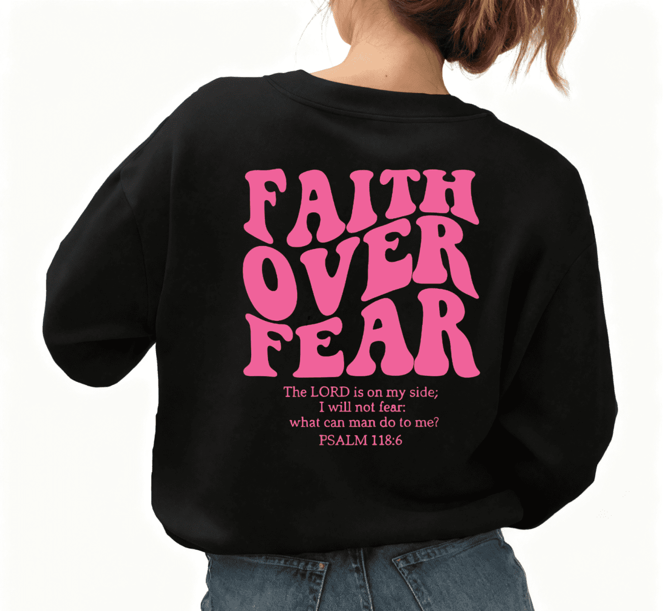 Black womens Print Sweatshirt Graphic Sweatshirt Pink FAITH OVER FEAR ...