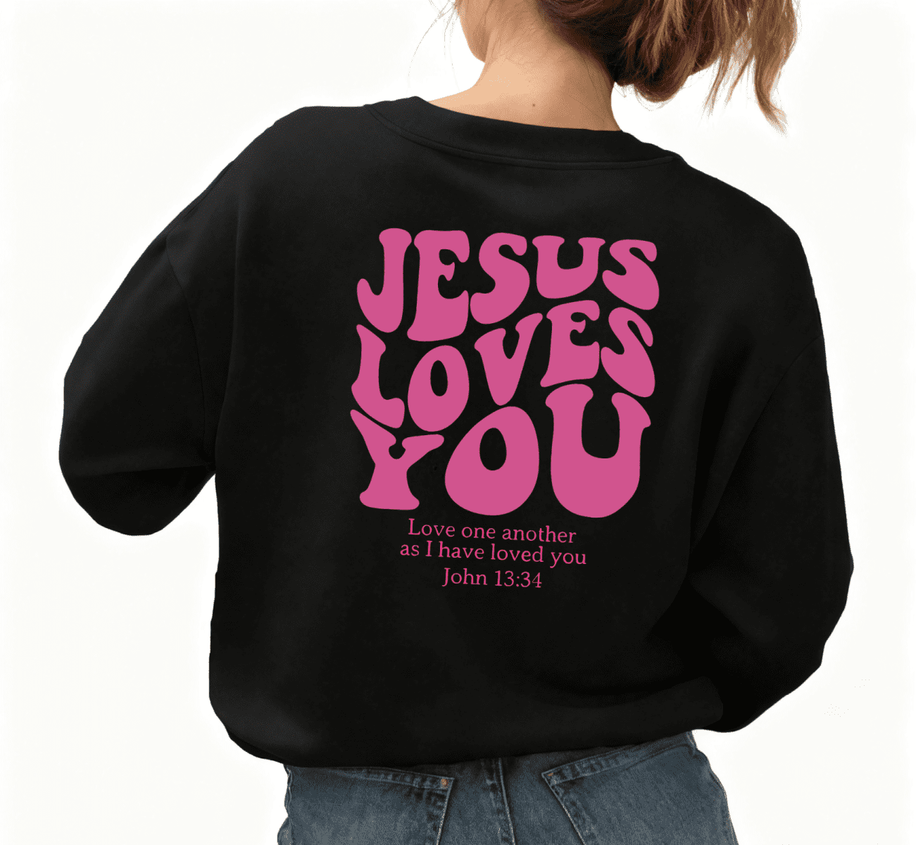 Black womens Print Sweatshirt Graphic Sweatshirt Pink JESUS LOVES YOU ...