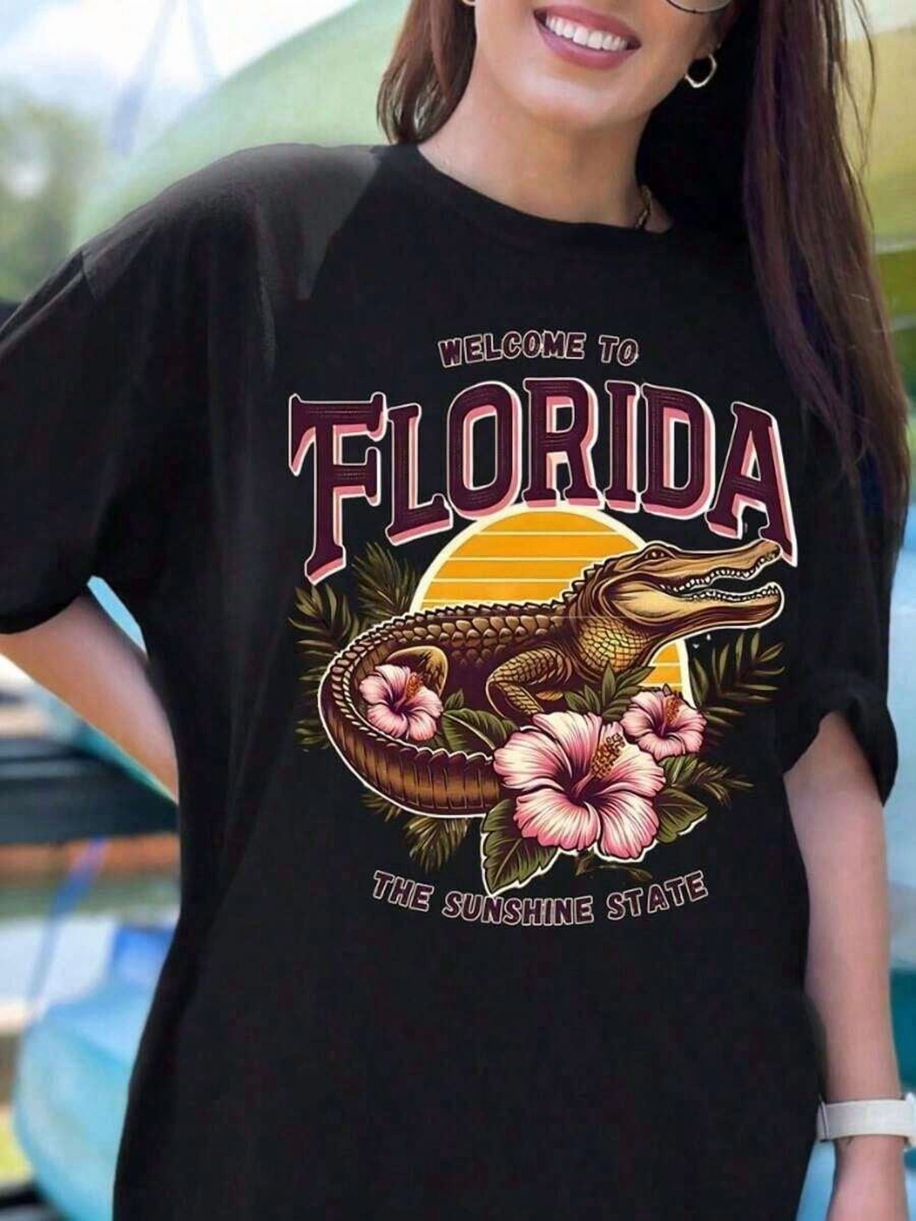 Black003 Florida Graphic Tee – Welcome To Florida Alligator Hibiscus ...