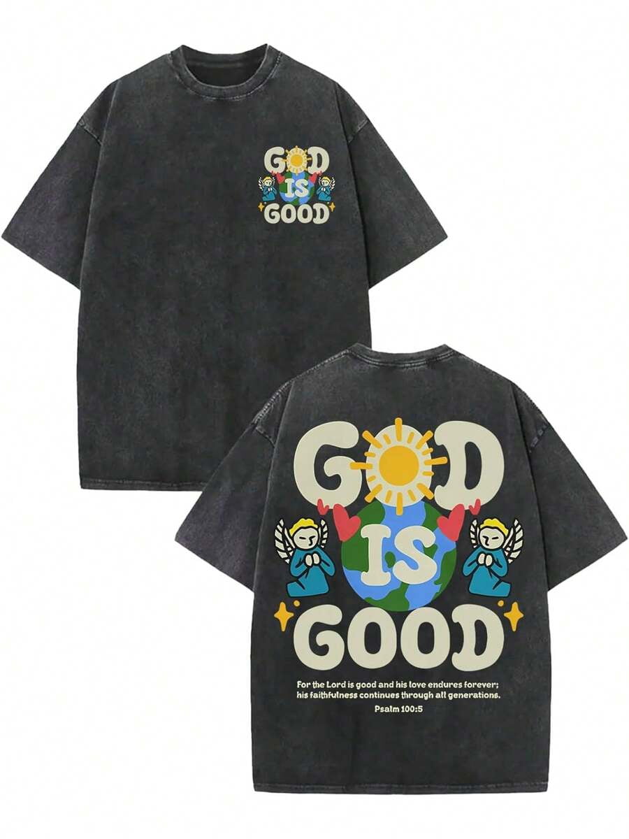 Black2 Vintage Washed Oversized Graphic Tee With Psalm 100:5 Bible ...