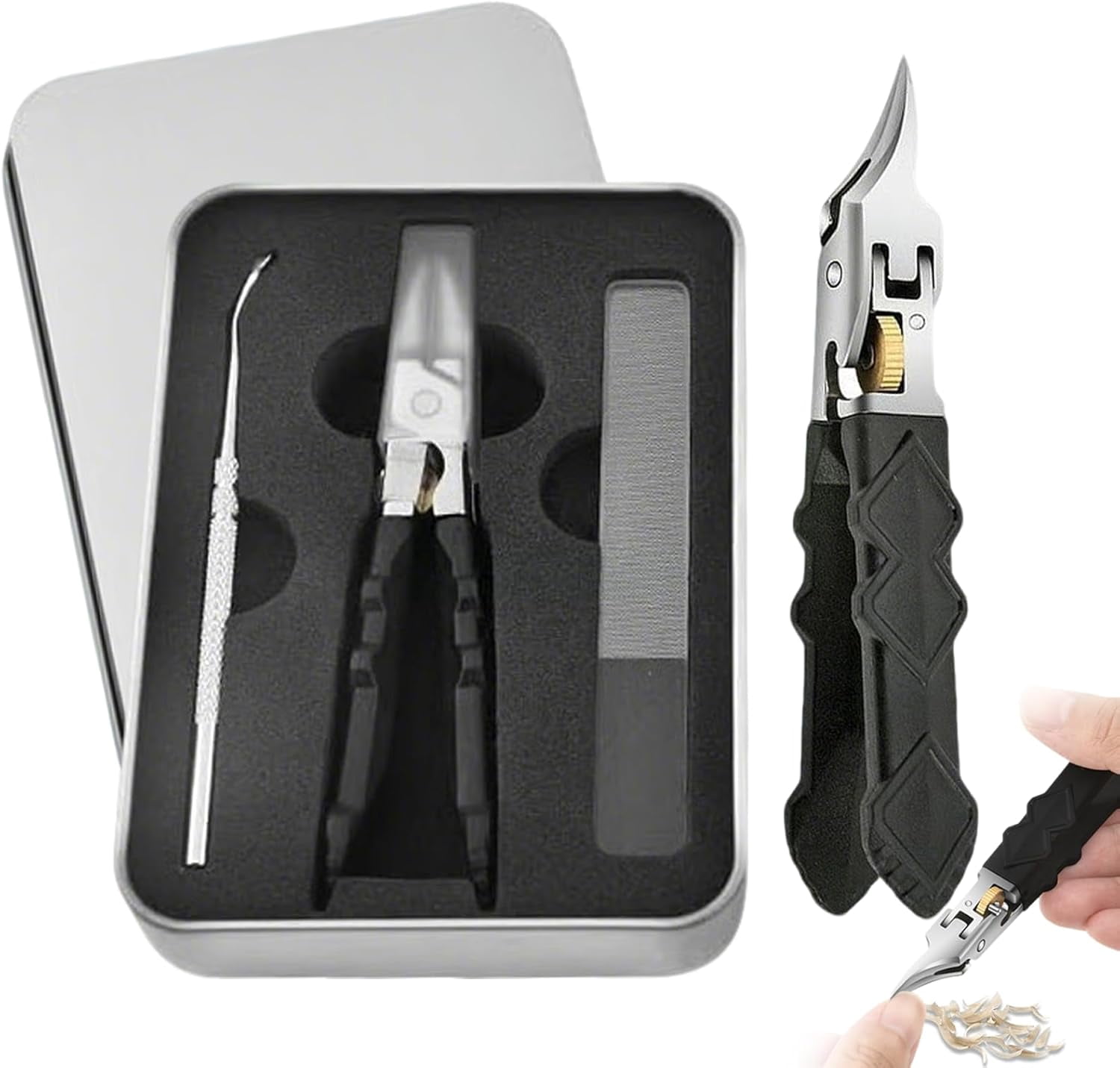 BlackAnti-Slip Grip Gear Lock Nail Clipper Set with Ultra-Sharp Tips ...