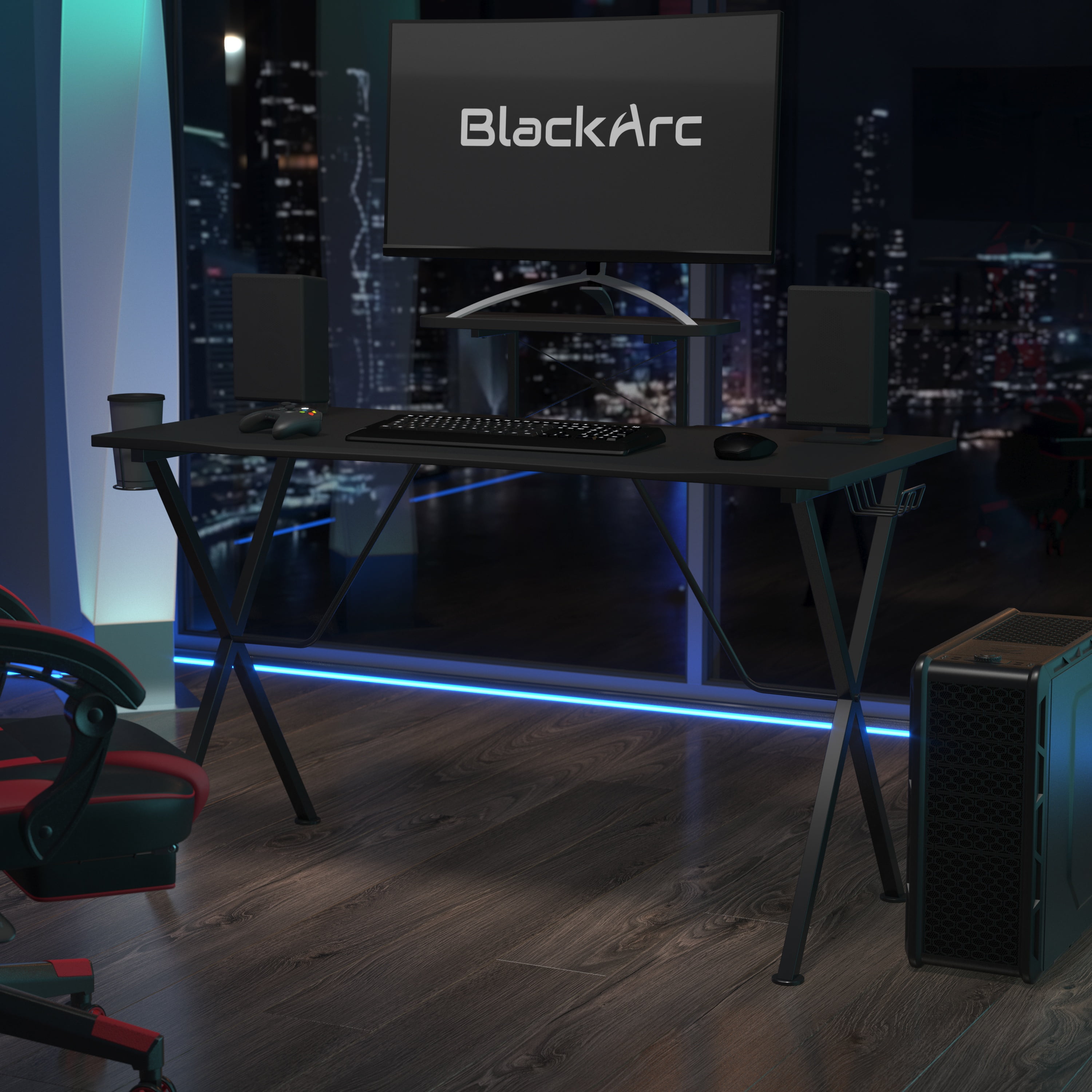 BlackArc Gaming Desk, Black Laminate Top, Steel Frame, Detachable ...
