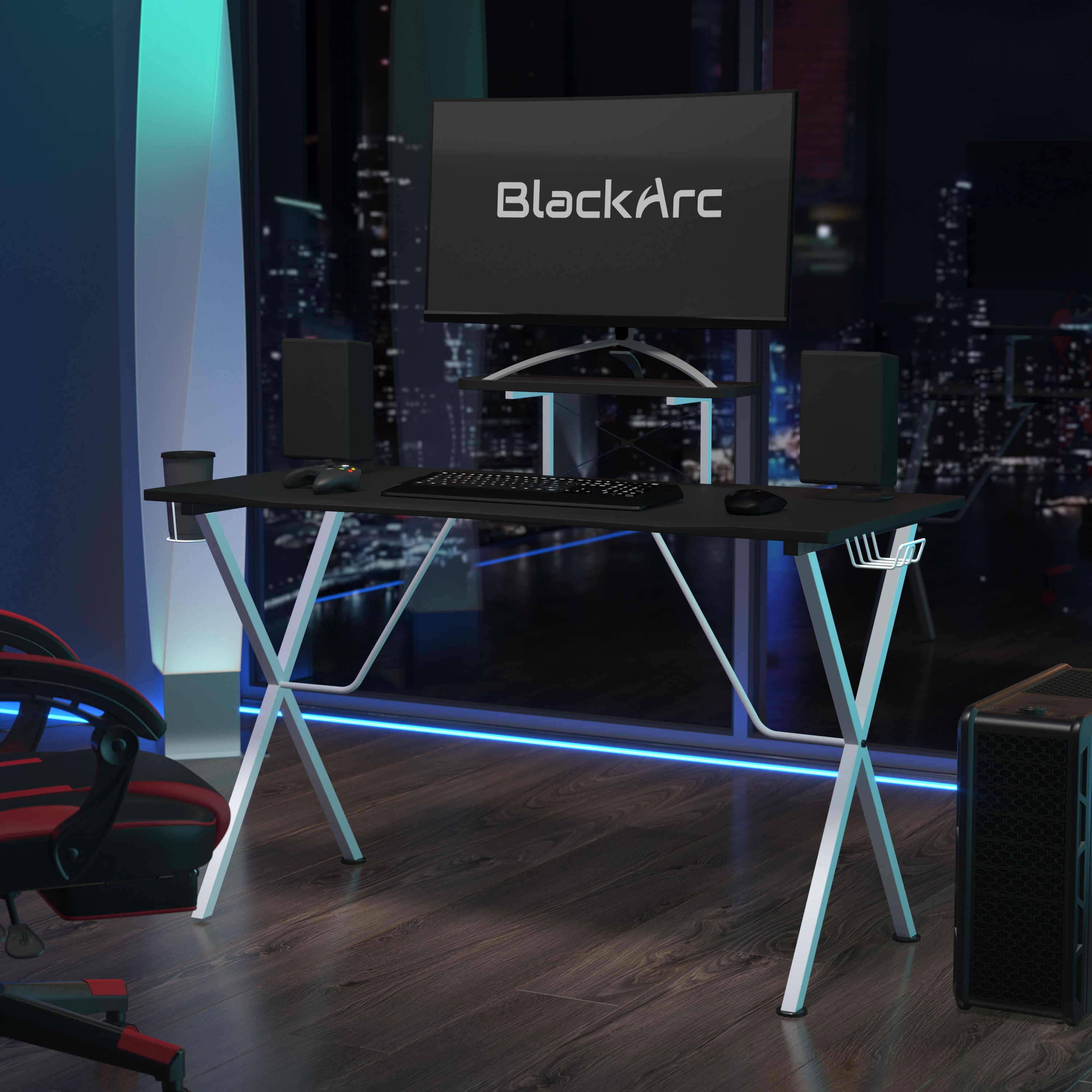 BlackArc Gaming Desk with Black Laminate Top and White Steel Frame ...