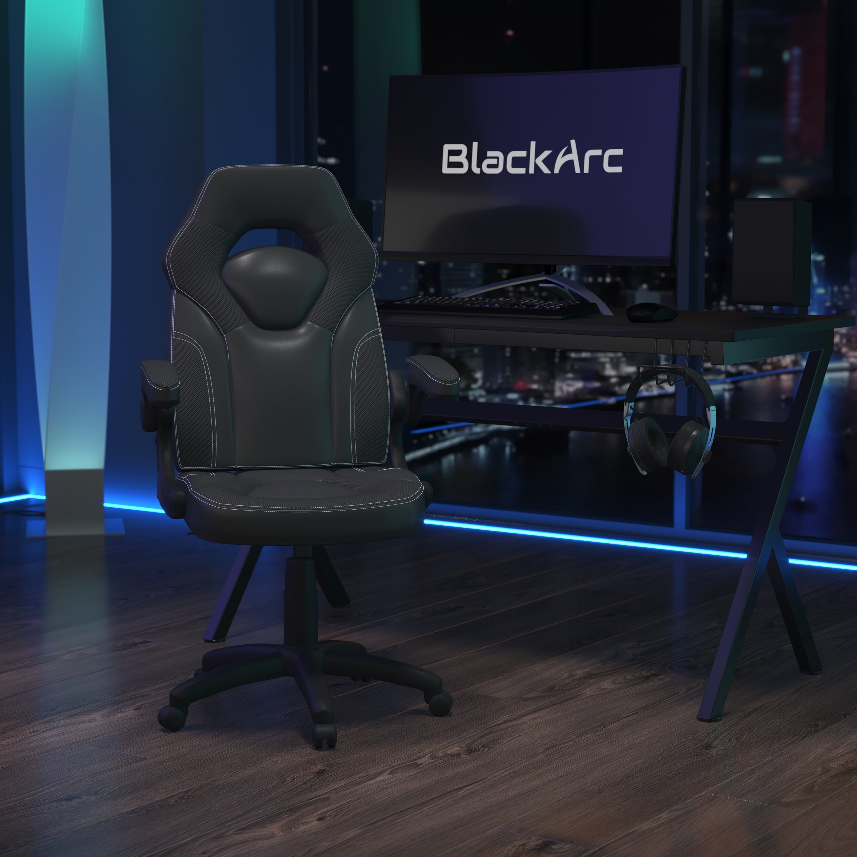 BlackArc High Back Gaming Chair with Black Faux Leather Upholstery ...