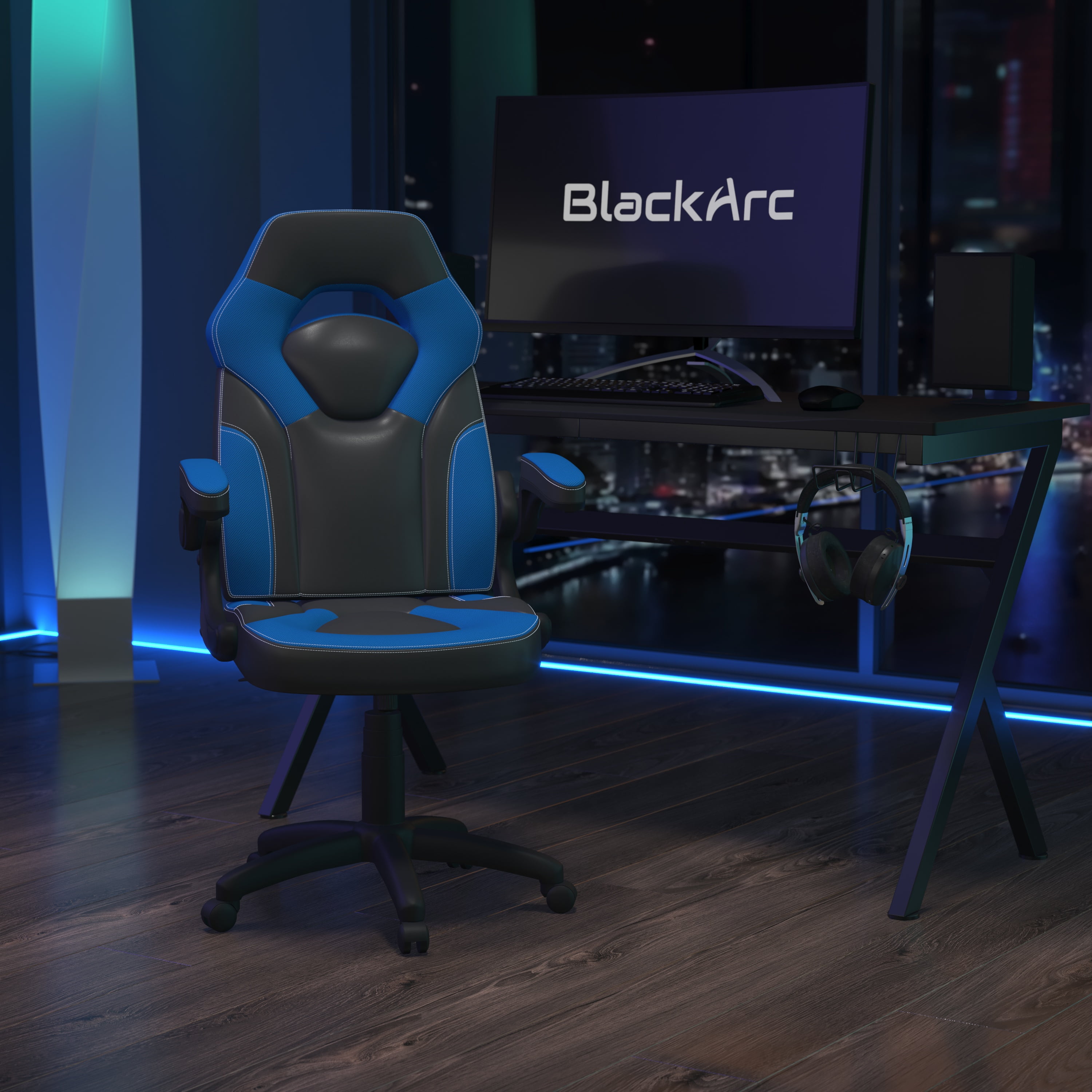 BlackArc High Back Gaming Chair with Blue and Black Faux Leather ...