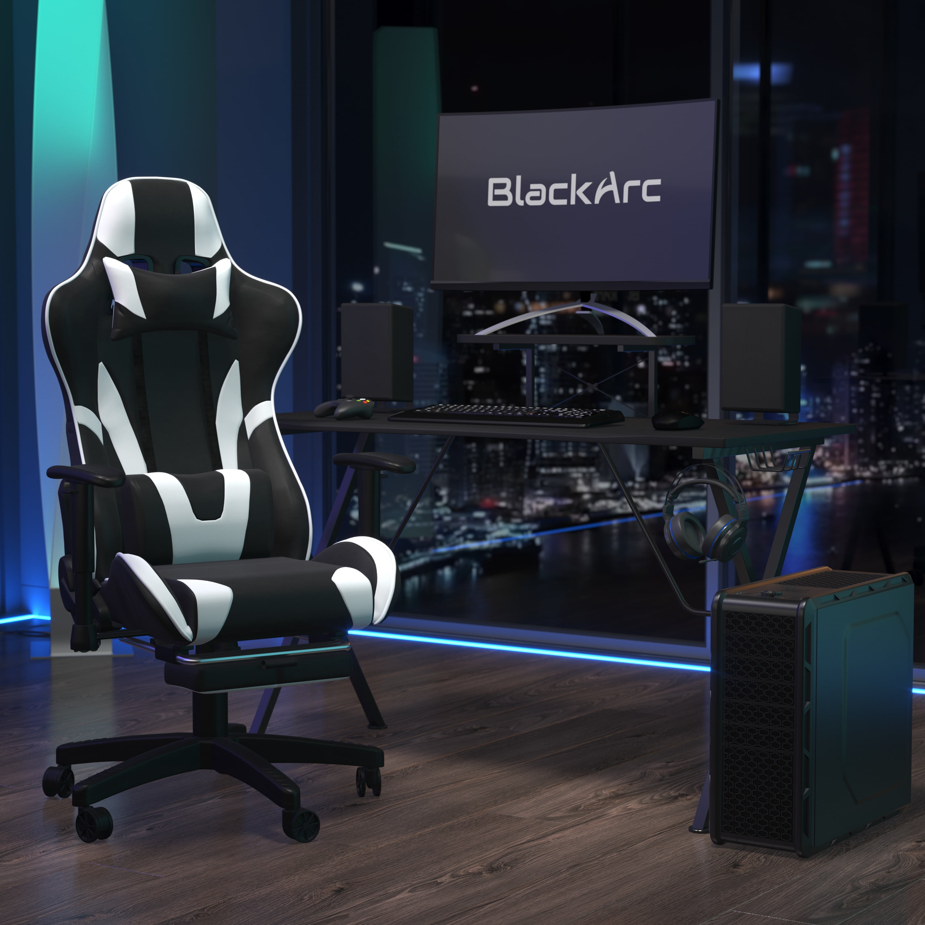 BlackArc Tango Gaming Desk & Chair Set - Reclining Gaming Chair with ...
