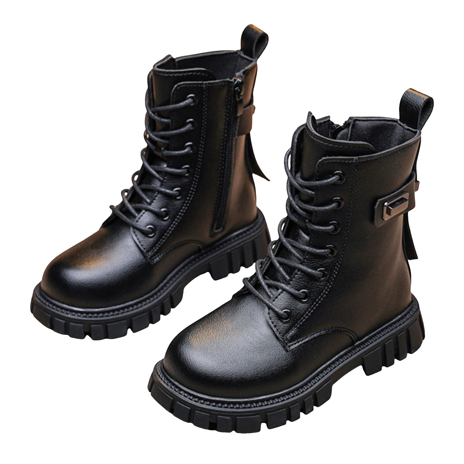 Boys Girls Combat Boots Waterproof Lace Up Ankle Boots Fashion Mid Calf ...
