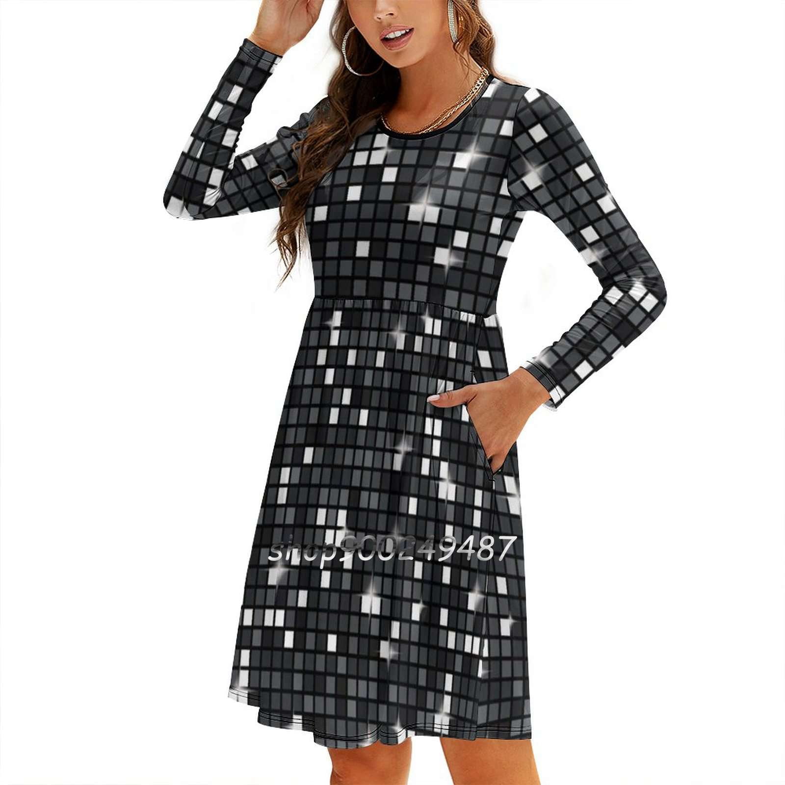 BlackDisco Ball Glitter. Square Neck Dress New Plus Size Elegant Women ...