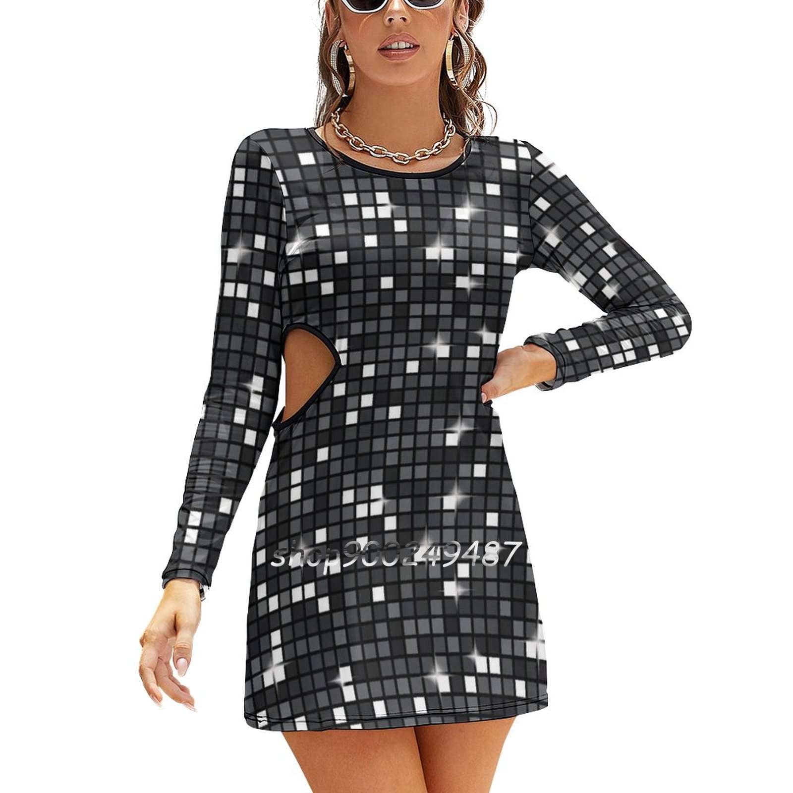 BlackDisco Ball Glitter. Square Neck Dress New Plus Size Elegant Women ...